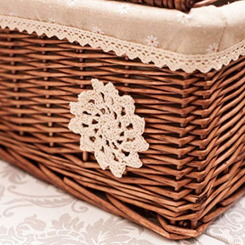 Cosmetic Box Wicker Storage Basket with Lid Woven Box Laundry Organizer Bins Rectangular Seagrass Baskets for Storage Decoration Picnic Groceries Toy Storage Rattan Basket