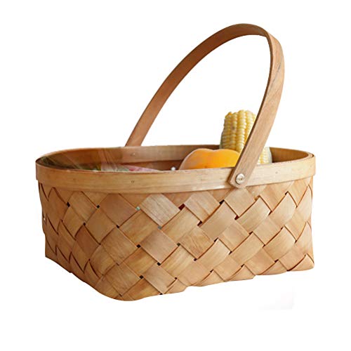 SEWACC Portable Handmade Rattan Storage Container Storage Basket Houseware Storage Basket Wooden Woven Storage Basket with Handle (Large) Home Decor