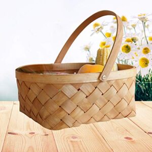 SEWACC Portable Handmade Rattan Storage Container Storage Basket Houseware Storage Basket Wooden Woven Storage Basket with Handle (Large) Home Decor