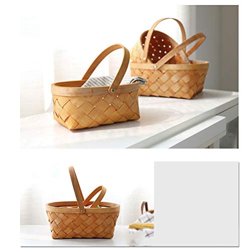 SEWACC Portable Handmade Rattan Storage Container Storage Basket Houseware Storage Basket Wooden Woven Storage Basket with Handle (Large) Home Decor