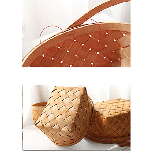 SEWACC Portable Handmade Rattan Storage Container Storage Basket Houseware Storage Basket Wooden Woven Storage Basket with Handle (Large) Home Decor