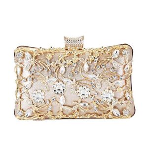 kalaien crystal clutch rhinestone evening bag women purse for prom wedding evening handbag (gold)