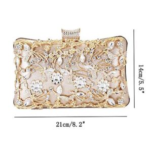 KALAIEN Crystal Clutch Rhinestone Evening Bag Women Purse for Prom Wedding Evening Handbag (Gold)