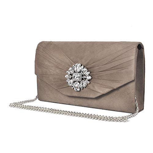 ANKESON Clutch Purses for Women Velvet Pleated Evening Bags Envelope Shoulder Evening Handbags Grey