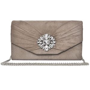 ANKESON Clutch Purses for Women Velvet Pleated Evening Bags Envelope Shoulder Evening Handbags Grey