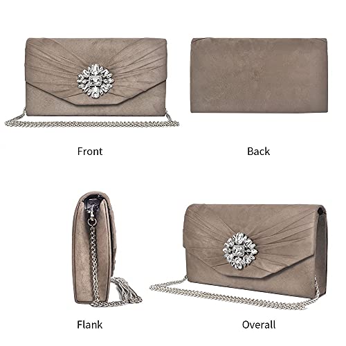 ANKESON Clutch Purses for Women Velvet Pleated Evening Bags Envelope Shoulder Evening Handbags Grey