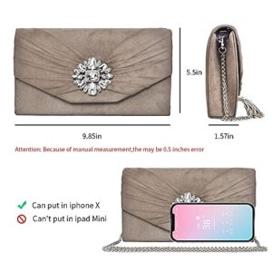 ANKESON Clutch Purses for Women Velvet Pleated Evening Bags Envelope Shoulder Evening Handbags Grey