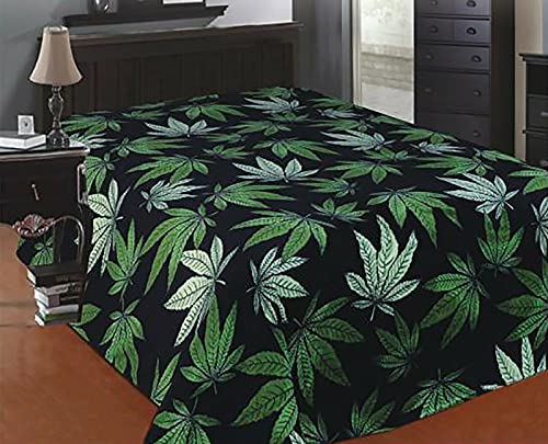 Home Must Haves Marijuana Leaf Fleece Plush Microfiber Super Soft Premium Warm Cozy Bed Blanket Throw, Black/Green, King (BLNK-Marijuana-King)