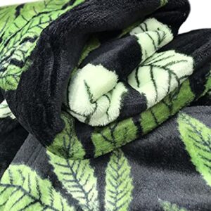 Home Must Haves Marijuana Leaf Fleece Plush Microfiber Super Soft Premium Warm Cozy Bed Blanket Throw, Black/Green, King (BLNK-Marijuana-King)