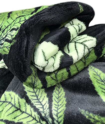 Home Must Haves Marijuana Leaf Fleece Plush Microfiber Super Soft Premium Warm Cozy Bed Blanket Throw, Black/Green, King (BLNK-Marijuana-King)