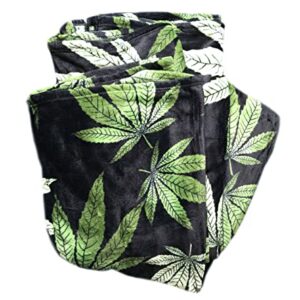 Home Must Haves Marijuana Leaf Fleece Plush Microfiber Super Soft Premium Warm Cozy Bed Blanket Throw, Black/Green, King (BLNK-Marijuana-King)