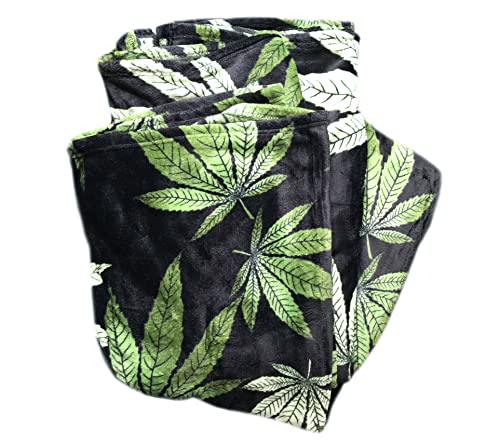 Home Must Haves Marijuana Leaf Fleece Plush Microfiber Super Soft Premium Warm Cozy Bed Blanket Throw, Black/Green, King (BLNK-Marijuana-King)