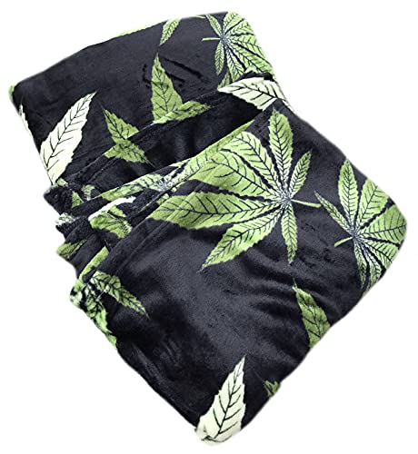 Home Must Haves Marijuana Leaf Fleece Plush Microfiber Super Soft Premium Warm Cozy Bed Blanket Throw, Black/Green, King (BLNK-Marijuana-King)