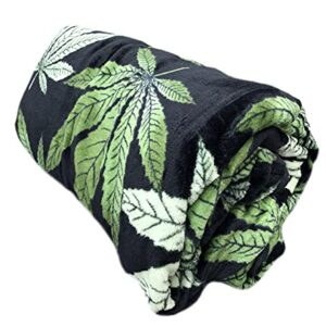 Home Must Haves Marijuana Leaf Fleece Plush Microfiber Super Soft Premium Warm Cozy Bed Blanket Throw, Black/Green, King (BLNK-Marijuana-King)