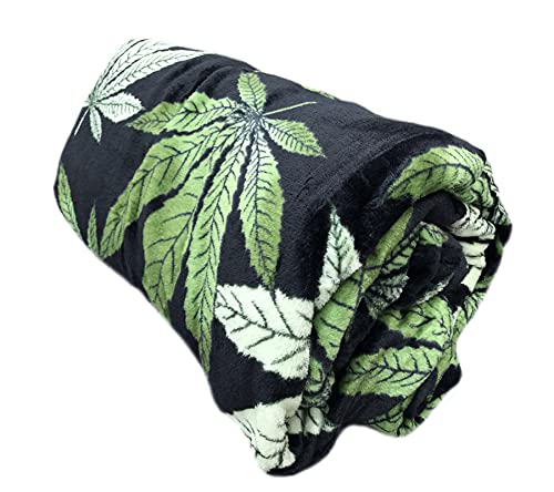 Home Must Haves Marijuana Leaf Fleece Plush Microfiber Super Soft Premium Warm Cozy Bed Blanket Throw, Black/Green, King (BLNK-Marijuana-King)