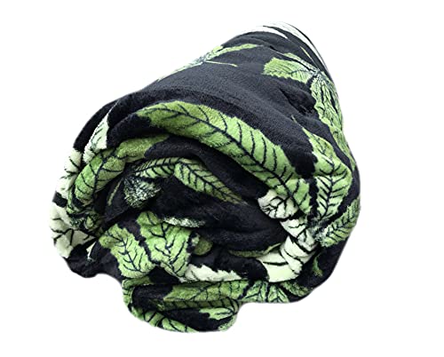 Home Must Haves Marijuana Leaf Fleece Plush Microfiber Super Soft Premium Warm Cozy Bed Blanket Throw, Black/Green, King (BLNK-Marijuana-King)