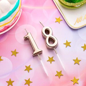 18th Birthday Candles Cake Number 18 Candles Happy Birthday Cake Candles Topper Decoration Cake Topper Numeral Candles for Birthday Wedding Anniversary Celebration Favor, Champagne Gold