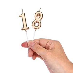 18th Birthday Candles Cake Number 18 Candles Happy Birthday Cake Candles Topper Decoration Cake Topper Numeral Candles for Birthday Wedding Anniversary Celebration Favor, Champagne Gold