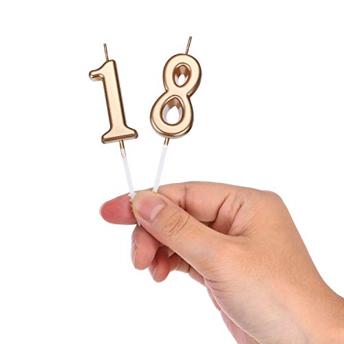 18th Birthday Candles Cake Number 18 Candles Happy Birthday Cake Candles Topper Decoration Cake Topper Numeral Candles for Birthday Wedding Anniversary Celebration Favor, Champagne Gold