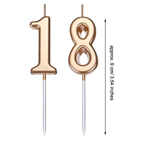 18th Birthday Candles Cake Number 18 Candles Happy Birthday Cake Candles Topper Decoration Cake Topper Numeral Candles for Birthday Wedding Anniversary Celebration Favor, Champagne Gold