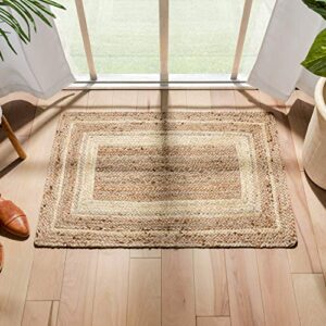 well woven larkspur border pattern contemporary white & natural color hand-braided basket weave jute 2′ x 3′ area rug