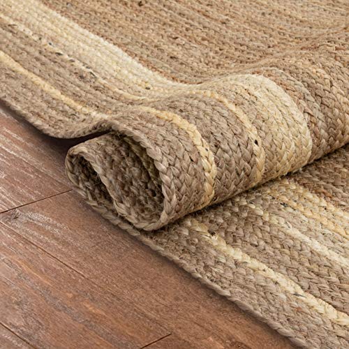 Well Woven Larkspur Border Pattern Contemporary White & Natural Color Hand-Braided Basket Weave Jute 2' x 3' Area Rug