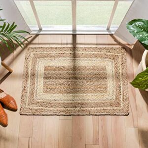 Well Woven Larkspur Border Pattern Contemporary White & Natural Color Hand-Braided Basket Weave Jute 2' x 3' Area Rug