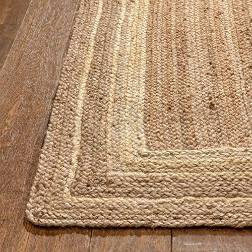 Well Woven Larkspur Border Pattern Contemporary White & Natural Color Hand-Braided Basket Weave Jute 2' x 3' Area Rug