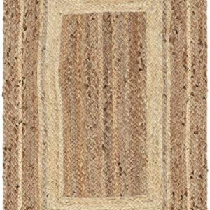 Well Woven Larkspur Border Pattern Contemporary White & Natural Color Hand-Braided Basket Weave Jute 2' x 3' Area Rug