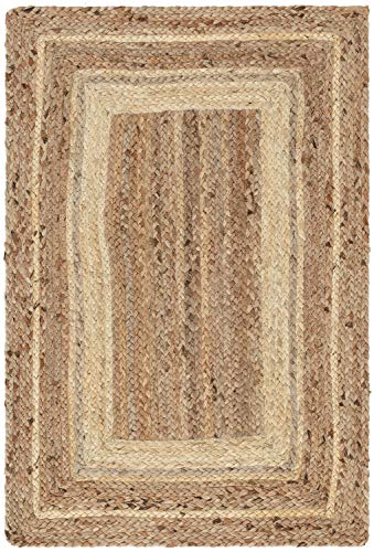 Well Woven Larkspur Border Pattern Contemporary White & Natural Color Hand-Braided Basket Weave Jute 2' x 3' Area Rug