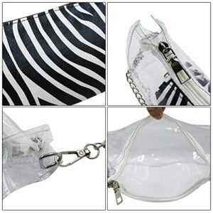 Amamcy Clear Purse Women 2 in 1 Transparent Tote Bag Snakeskin Zebra Cow Print Handbag Purse Hobo Bag with Chain Strap for Girls