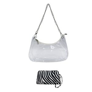 Amamcy Clear Purse Women 2 in 1 Transparent Tote Bag Snakeskin Zebra Cow Print Handbag Purse Hobo Bag with Chain Strap for Girls