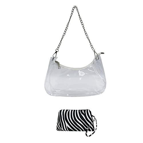 Amamcy Clear Purse Women 2 in 1 Transparent Tote Bag Snakeskin Zebra Cow Print Handbag Purse Hobo Bag with Chain Strap for Girls