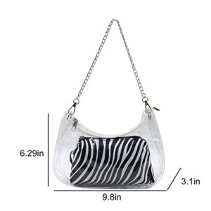 Amamcy Clear Purse Women 2 in 1 Transparent Tote Bag Snakeskin Zebra Cow Print Handbag Purse Hobo Bag with Chain Strap for Girls