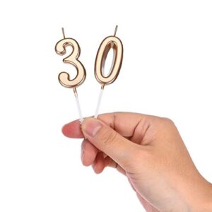 30th Birthday Candles Cake Number Candles Happy Birthday Cake Candles Topper Decoration for Birthday Wedding Anniversary Celebration Favor, Champagne Gold