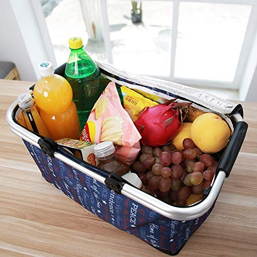 Anntool 29 L Large Picnic Basket, Insulated Cooler Bag, Folable Picnic Basket with Lid & Comforatble Handles, Shopping Travel Camping Grocery Bags