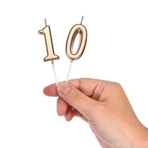 10th Birthday Candles Cake Number Candles Happy Birthday Cake Candles Topper Decoration for Birthday Wedding Anniversary Celebration Favor, Champagne Gold