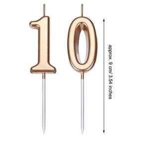 10th Birthday Candles Cake Number Candles Happy Birthday Cake Candles Topper Decoration for Birthday Wedding Anniversary Celebration Favor, Champagne Gold