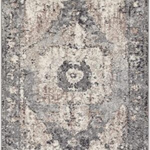 Hartshone Bohemian Farmhouse Living Room Bedroom Dining Room Area Rug - Boho Vintage Distressed - Persian Tribal Style Carpet - Dark Brown, Grey, Tan, Beige, Khaki, Charcoal, Light Black - 6'7" x 9'