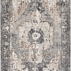 Hartshone Bohemian Farmhouse Living Room Bedroom Dining Room Area Rug - Boho Vintage Distressed - Persian Tribal Style Carpet - Dark Brown, Grey, Tan, Beige, Khaki, Charcoal, Light Black - 6'7" x 9'