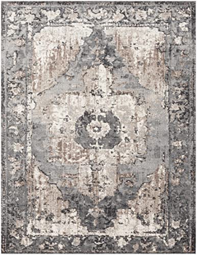 Hartshone Bohemian Farmhouse Living Room Bedroom Dining Room Area Rug - Boho Vintage Distressed - Persian Tribal Style Carpet - Dark Brown, Grey, Tan, Beige, Khaki, Charcoal, Light Black - 6'7" x 9'