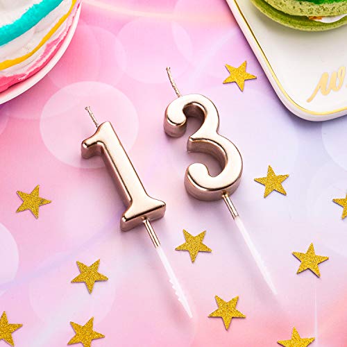 13th Birthday Candles Cake Number Candles Happy Birthday Cake Candles Topper Decoration for Birthday Wedding Anniversary Celebration Favor, Champagne Gold