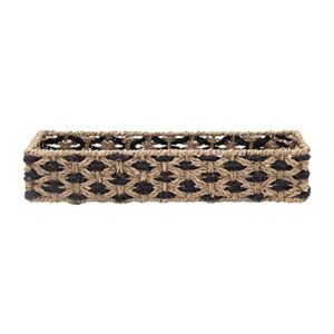 bloomingville boho hand-woven rectangular seagrass and metal basket storage box, black & natural