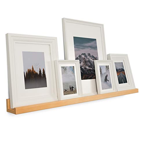 Rustic State Ted Narrow Wall Mount Wood Picture Ledge Photo Frame Display Floating Shelf for Living Room, Office, Kitchen, Bedroom, Bathroom Décor Storage - 36 Inch - Set of 2 - Natural