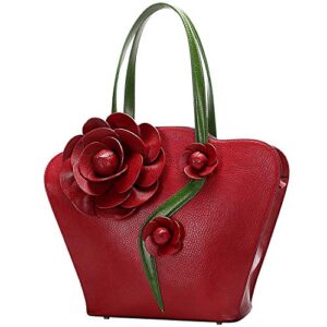 PIJUSHI Designer Floral Purses and Handbags for Women Top Handle Satchel Handbag Ladies Shoulder Bag（20105 Red）