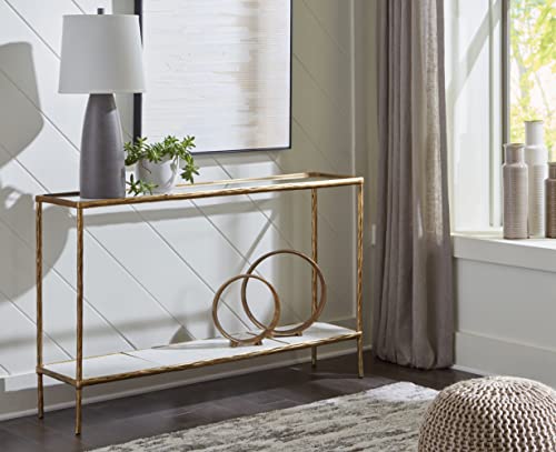 Signature Design by Ashley Ryandale Modern Console Sofa Table, Antique Brass Finish