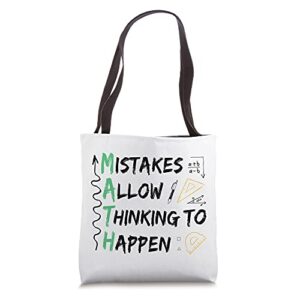 funny mistakes allow thinking to happen math lover teacher tote bag