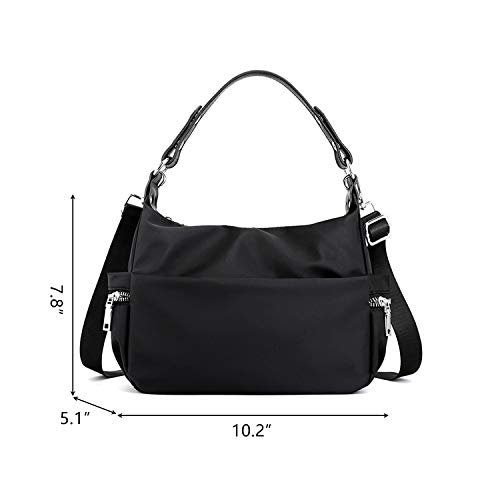 NOTAG Nylon Handbags for Women Medium Top Handle Stachel Travel Crossbody Bags with Removable Shoulder Strap (Black)