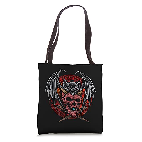 Vampire Bat and Demon Skull Gothic Horror Occult Halloween Tote Bag