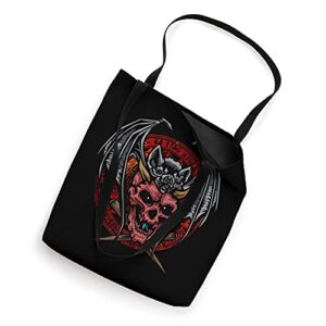 Vampire Bat and Demon Skull Gothic Horror Occult Halloween Tote Bag